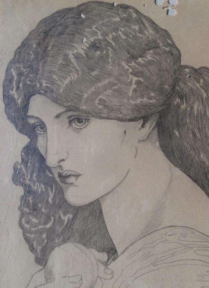 PRE-RAPHAELITE Antique PORTRAIT Artist Drawing JANE MORRIS Models As ...