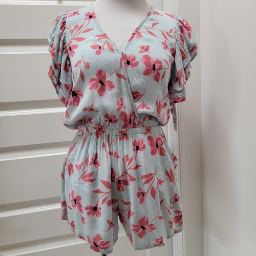 Billabong Ruffle Up Floral Romper Cover Up Beach Crossover Front Bodice ...