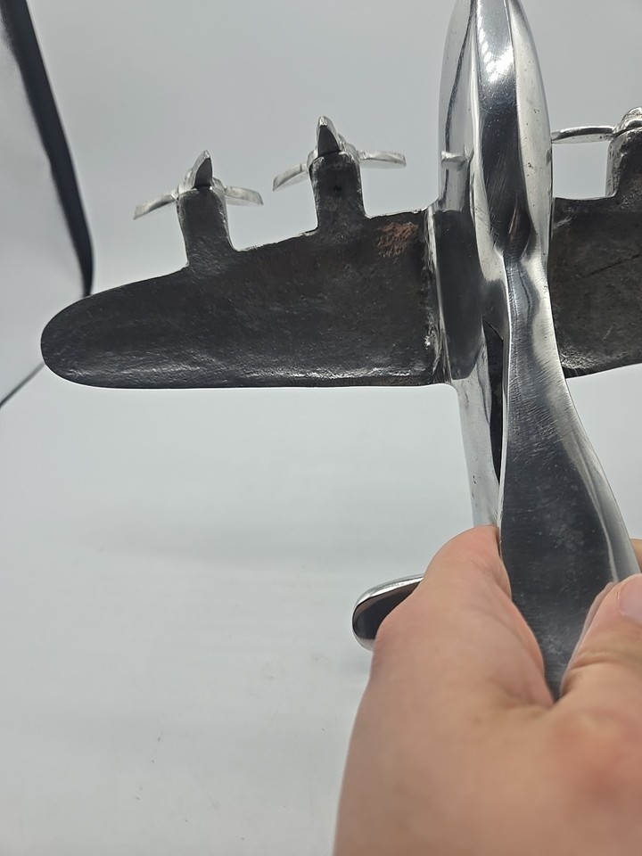 Metal Chrome Airplane Statue Figurine Model Plane Vintage Style 10” X ...