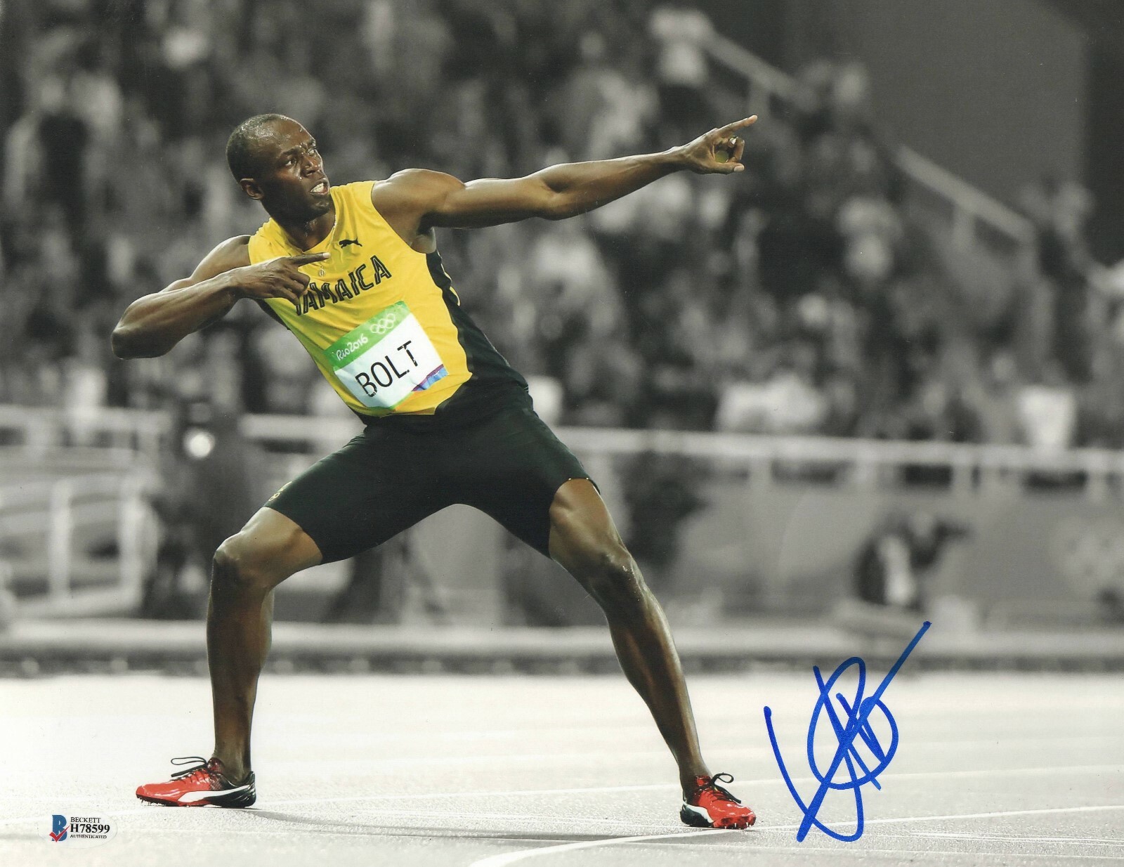 USAIN BOLT SIGNED AUTOGRAPH THE POSE 11X14 PHOTO BECKETT BAS COA | eBay