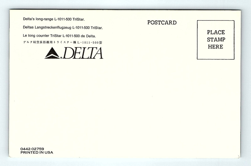Delta Long Range L1011500 Tristar Airplane Postcard Flying Through ...