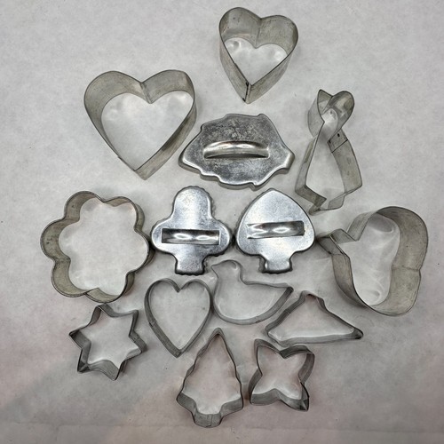 Vintage Aluminum Cookie Cutters Set Of 14 With Handles Hearts Flower ...