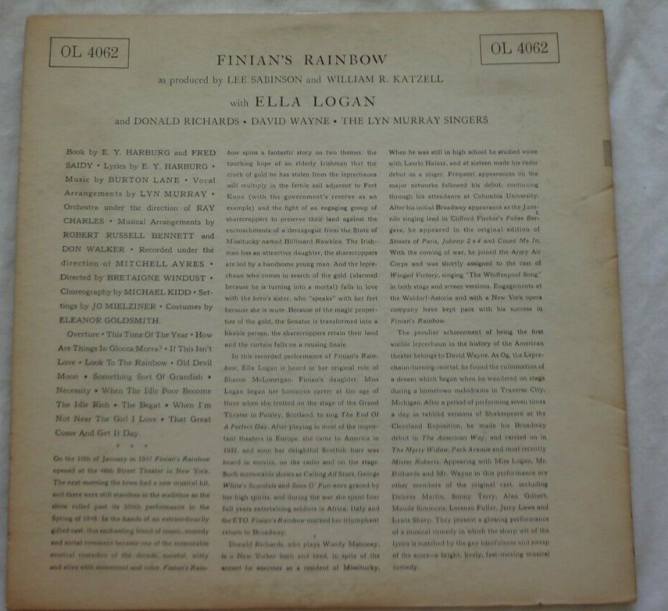 FINIANS RAINBOW, Ella Logan ORIGINALCAST RECORDING LP Vinyl Album | eBay