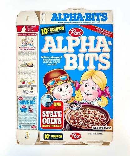 Vintage 1980 Post Alpha-Bits Cereal Box State Coin Premium Kids Food ...