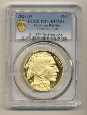 2020 W $50 Buffalo PCGS shield PR70 Proof DCAM Deep Cameo GOLD PF70 K E ...