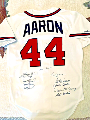 HANK AARON JERSEY with 11 500 CLUB AUTO'S-MANTLE ,AARON,MAYES -PSA AU ...
