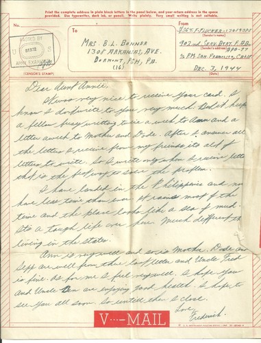 V MAIL 1944 APO77 LETTER (B238) | eBay