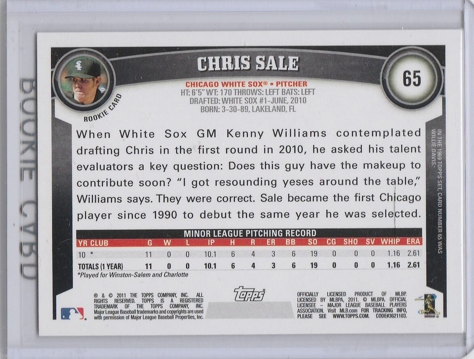 CHRIS SALE RARE ROOKIE CARD 2011 Topps Diamond Anniversary FACTORY SET ...