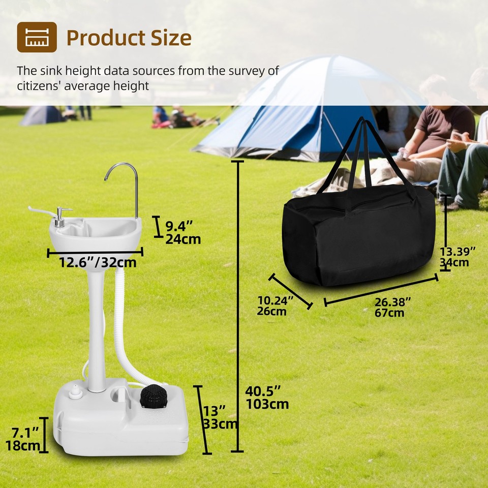 Portable Sink Camping Hand Washing Station w/4.5 GAL Wash Basin Stand ...