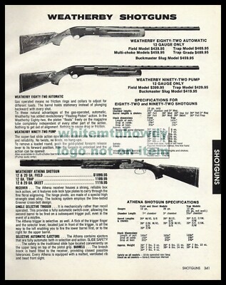 1984 WEATHERBY 82 92 Eighty-Two Ninety-Two 12 gauge & Athena Shotgun AD ...