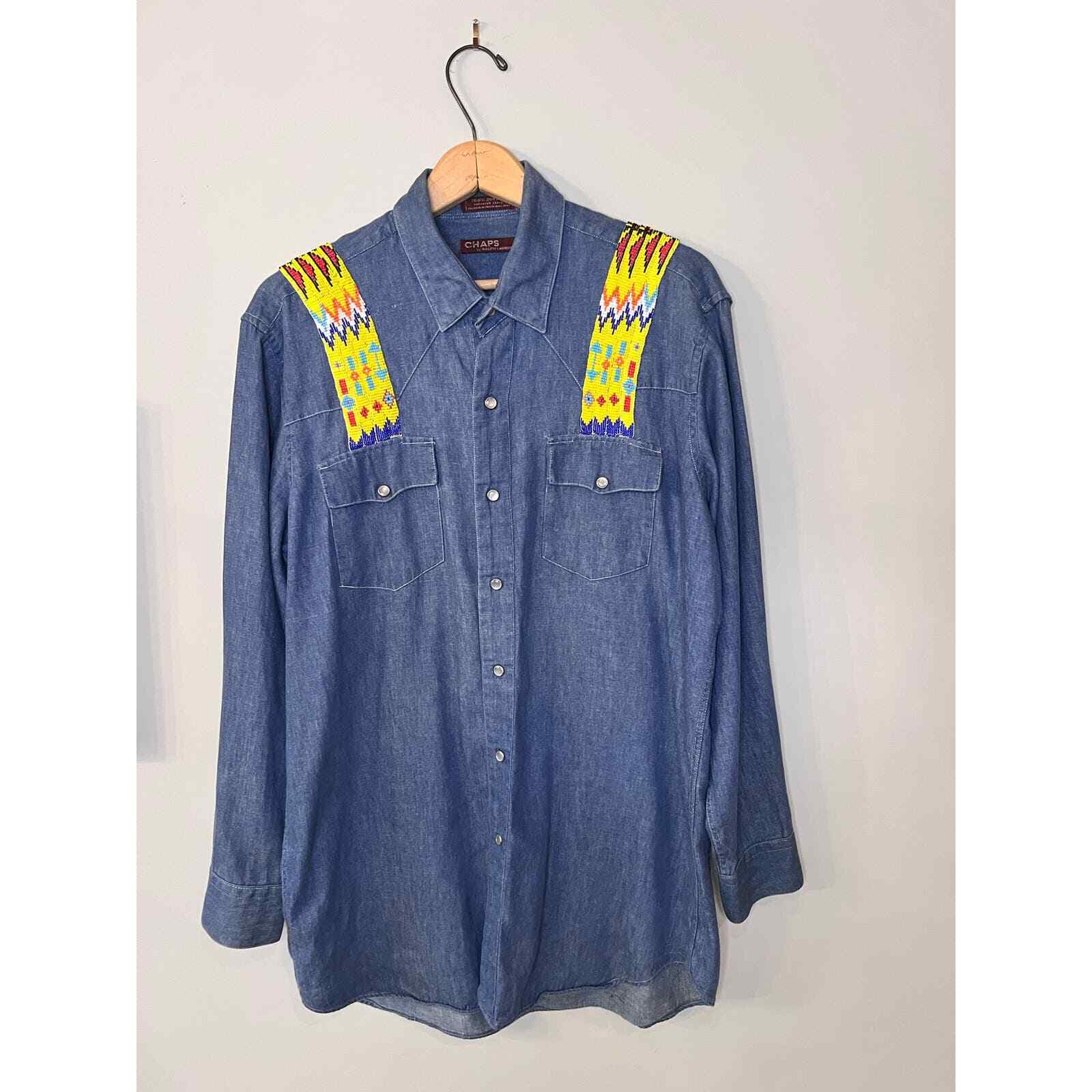RARE Early 1980s Ralph Lauren Chaps Denim Beaded Shirt - Gem