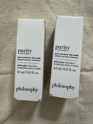 2 Lot PHILOSOPHY PURITY MADE SIMPLE PORE EXTRACTOR CLAY MASK 0.15oz / 4 ...