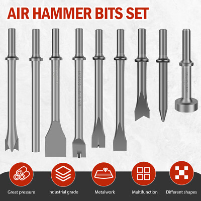 9Pcs Pneumatic Chisel Set Metal Air Hammer Bits Set Air Chisel Bits for ...