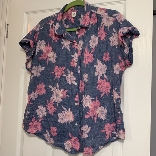 Gap Women's L Floral Button Up Shirt Top Cuffed Dolman Sleeve Spring ...