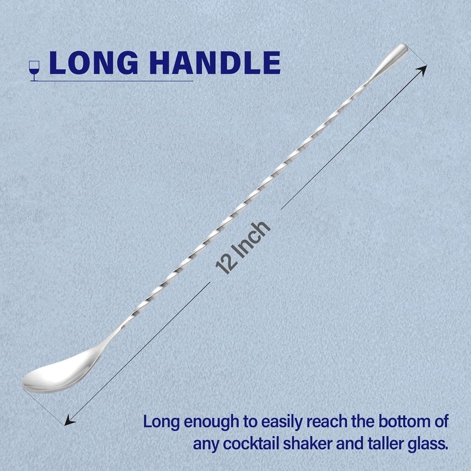 Bar Spoon Cocktail Mixing Stirrer for Drink Stainless Steel 12", Silver ...