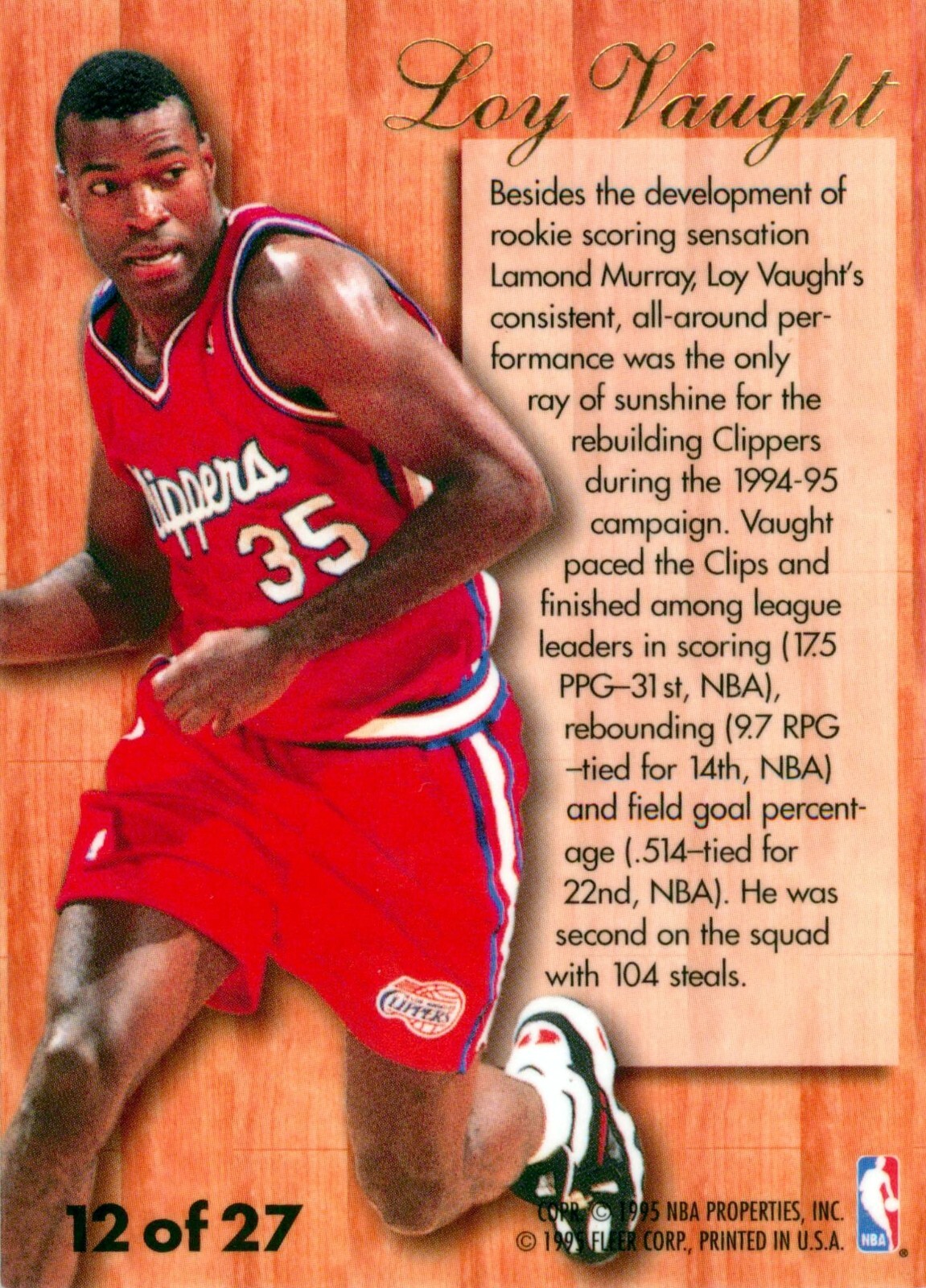 New 1995 LA CLIPPERS NBA Card LOY VAUGHT Flair Hardwood Leader | eBay