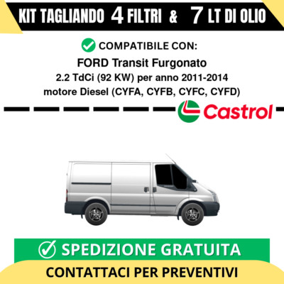 Tagliando per FORD Transit Furgonato 2.2 TdCi 92 kw - 7 Lt di Castrol ...