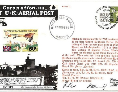 GB AVIATION Signed Cover 1981 First UK Aerial Post *RAF Hendon ...