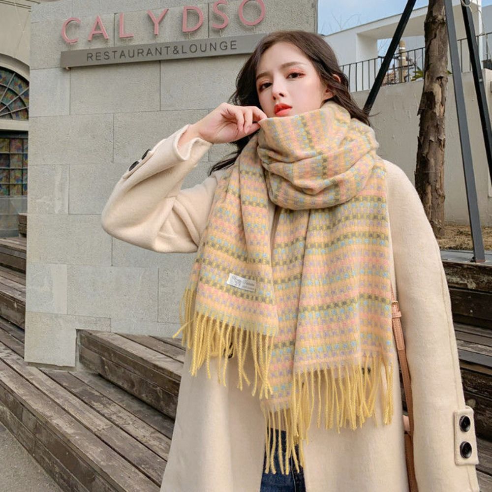Soft Long Tassel Scarves Warm Cashmere Shawls Wrap Colorful Plaid Scarf ...