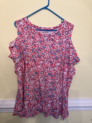 Woman Within Womens Plus Red Floral Print Cold Shoulder Top Size 2x | eBay
