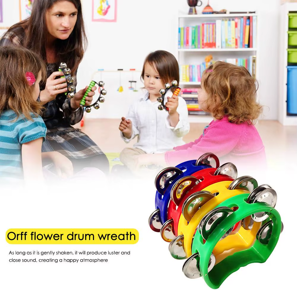 4Pcs Hand Held Bell Rattles Tambourine Percussion Musical Instrument ...