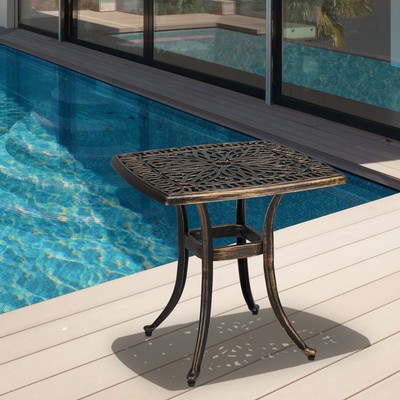 Outdoor Coffee Dining Table 21 inch Square Garden Cast Aluminum Table ...