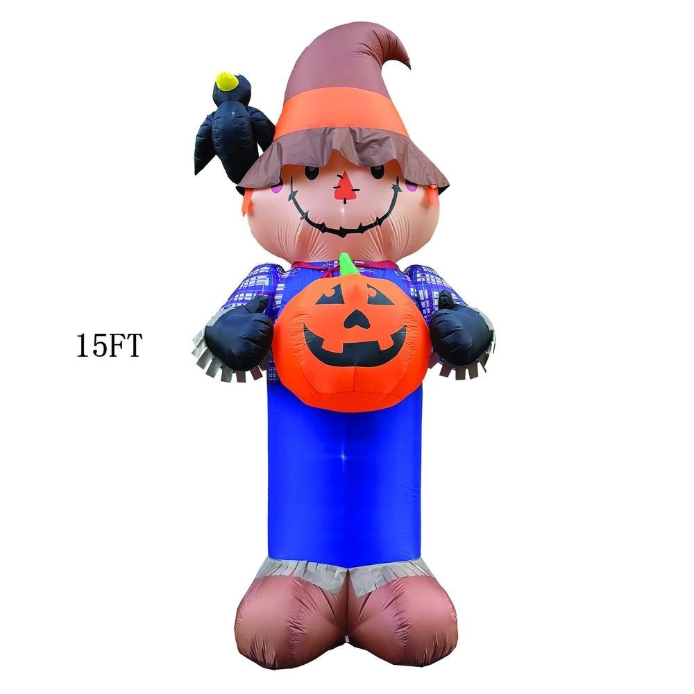 15' LED Scarecrow w/ Pumpkin & Crow Fall Inflatable Outdoor Haunted ...