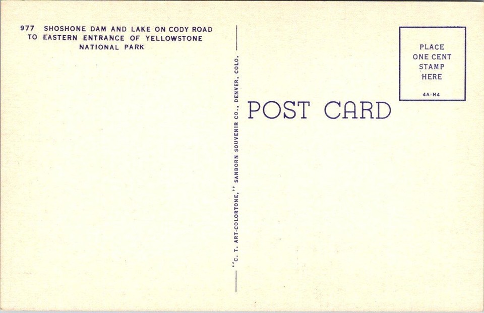 Shoshone Dam Lake Cody Road Yellowstone National Park Postcard Sanborn ...