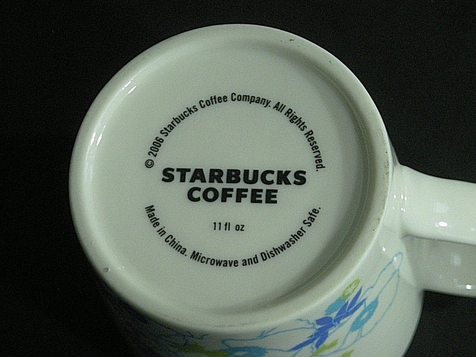 Starbucks Mug flowers butterfly 11 fluid oz eggplant aqua lime ...