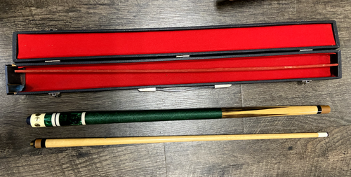 Vintage Japanese Green Buckeye Burl Pool Cue with a Hardshell Case, 57. ...