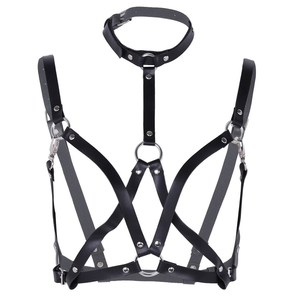 Womens Leather Chest Bust Harness Belt Strappy Body Caged Bra Punk ...