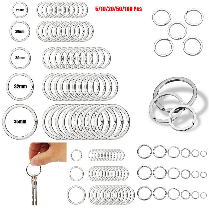 Rust Proof 28/30 mm Flat Key Rings Chains Split Ring Hoop Metal Steel Silver US | eBay