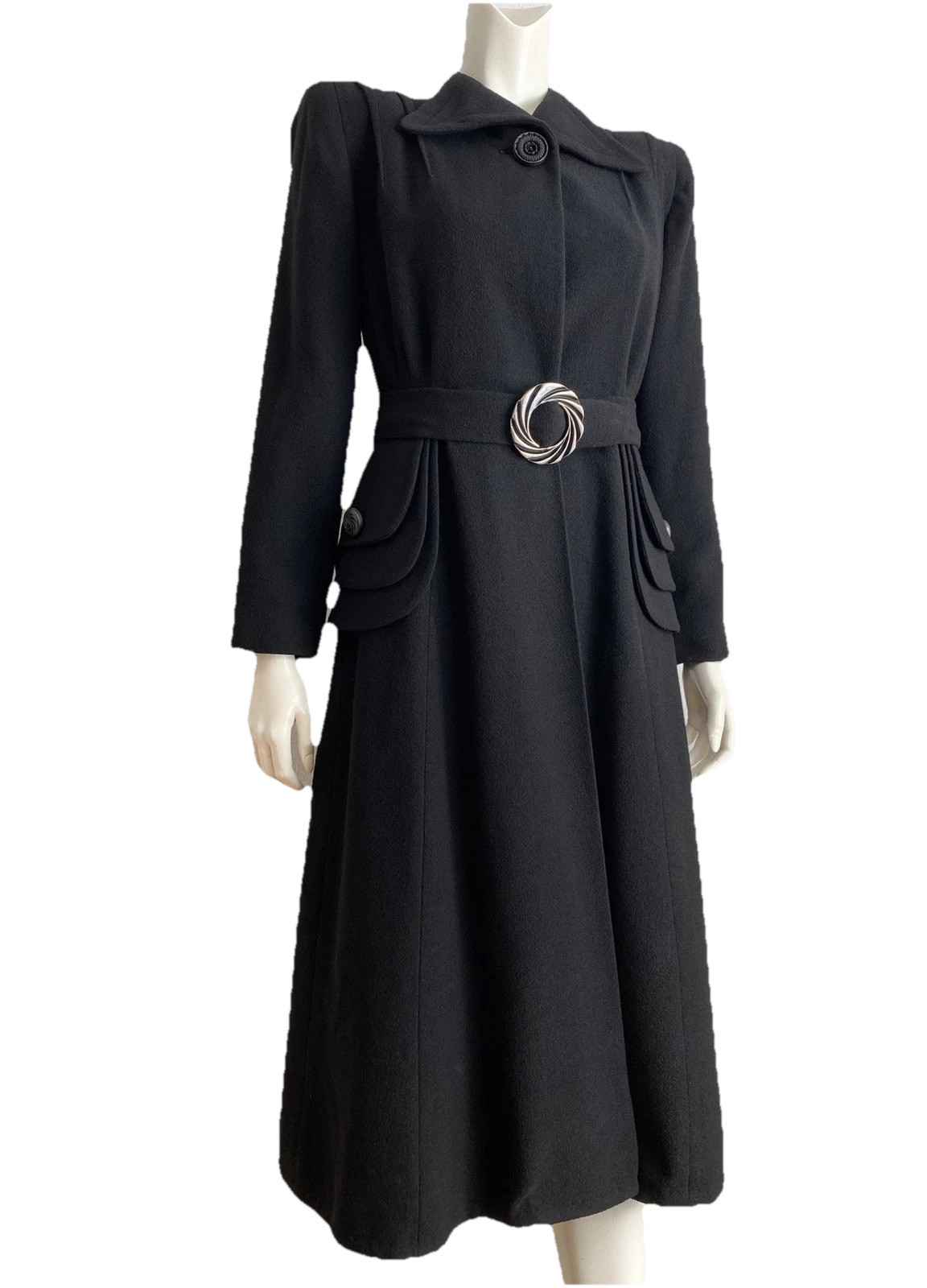 Vintage 1930s 1940s Wool Coat Art Deco Black Antique … - Gem