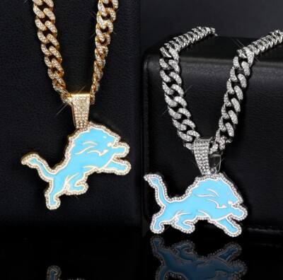 Detroit Lions GEM NECKLACE Gold/Silver Bling Hip Hop Pendant & 24 ...