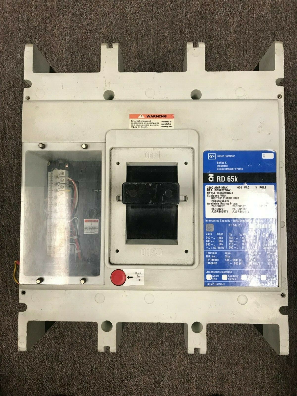 CUTLER HAMMER RD325T36W 2500 AMP 600 VAC DIGITRIP 310 TRIP UNIT ...