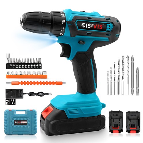 2 Battery Cordless Drill Combi Driver High Power Electric Screwdriver ...