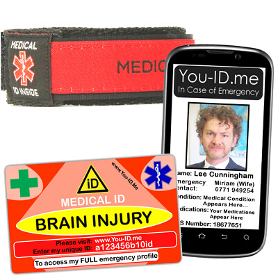 Brain Injury Card Bracelet Set Unisex Emergency ID Medical Alert ...