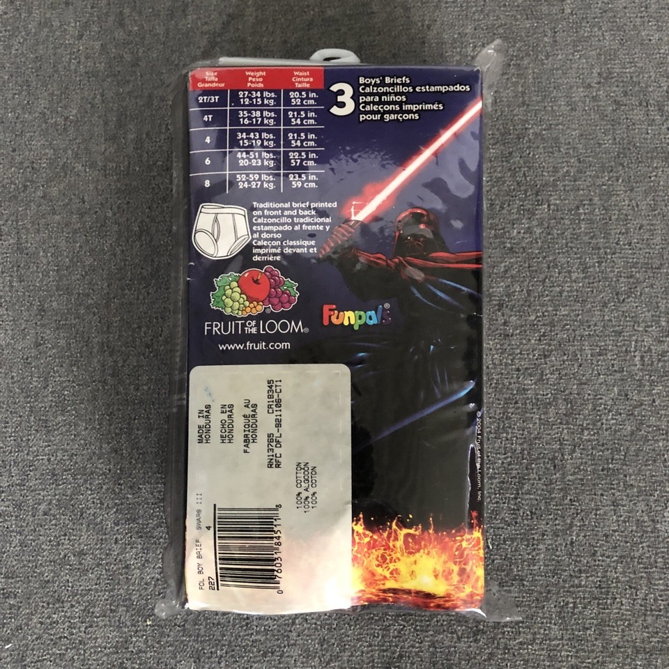 SIZE 4 Boys' Fruit Of The Loom Funpals Star Wars Briefs Underwear YEAR ...