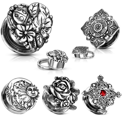 1 Pair Flower Surgical Steel Screw Ear Plug Flesh Tunnel Gauge Expander ...
