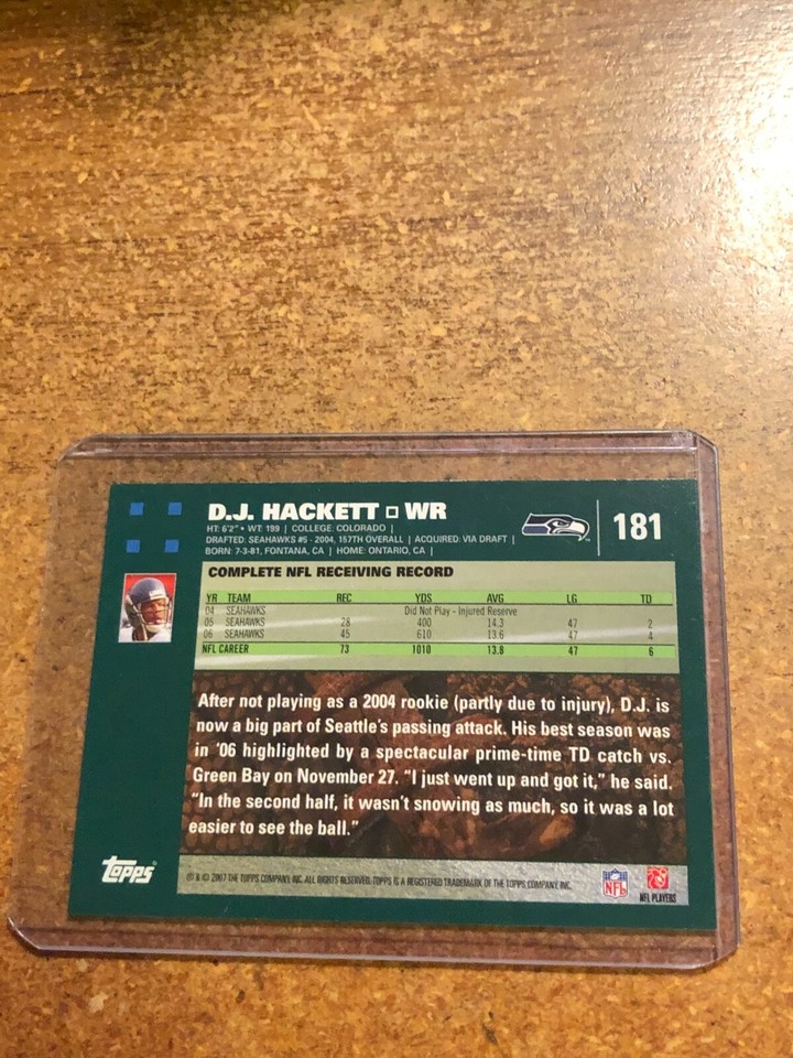 2007 Topps Football # 181 DJ Hackett | eBay