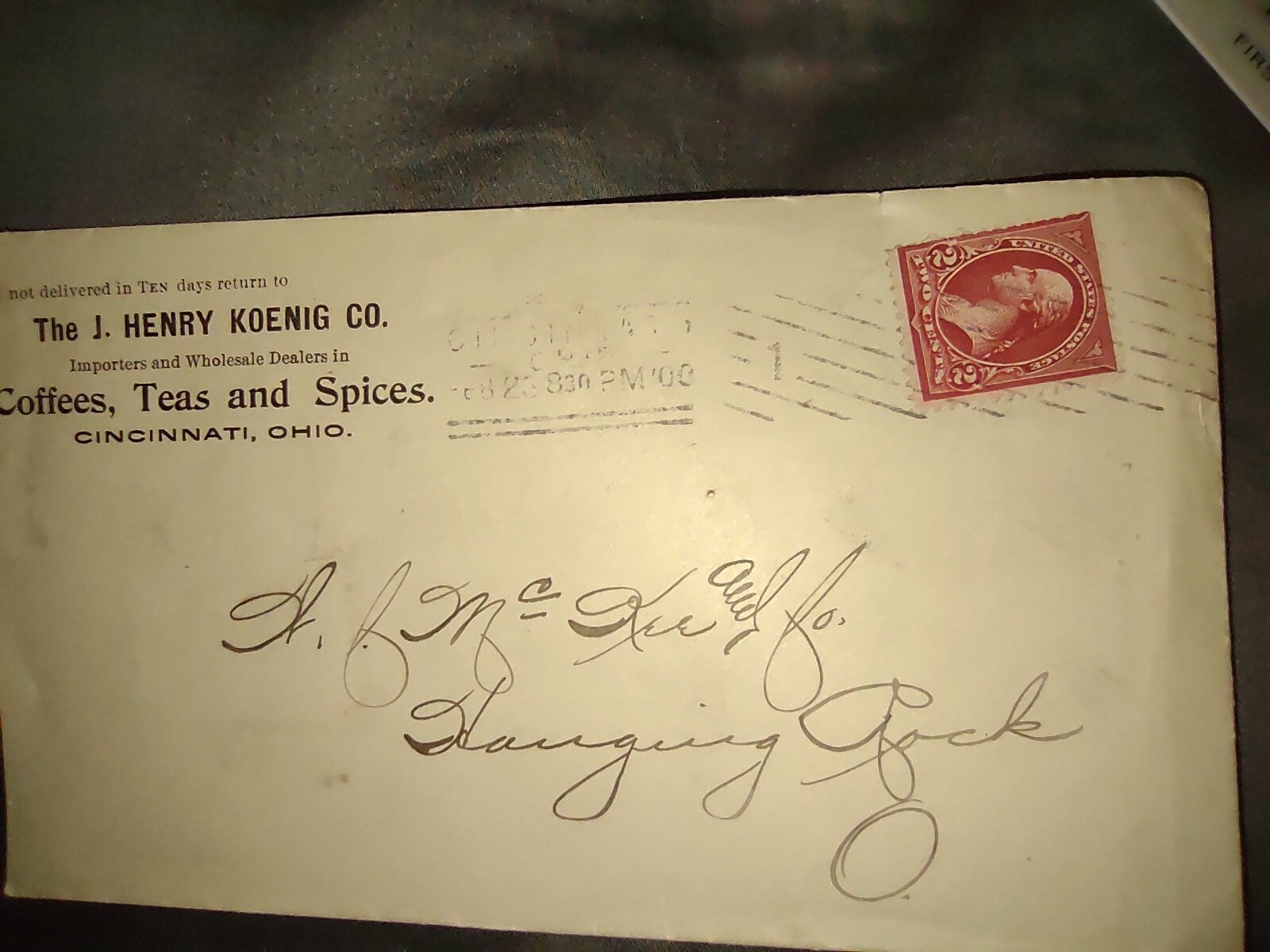 ANTIQUE POSTMARKED ENVELOPE GEORGE WASHINGTON DEEP RED TWO CENT STAMP ...