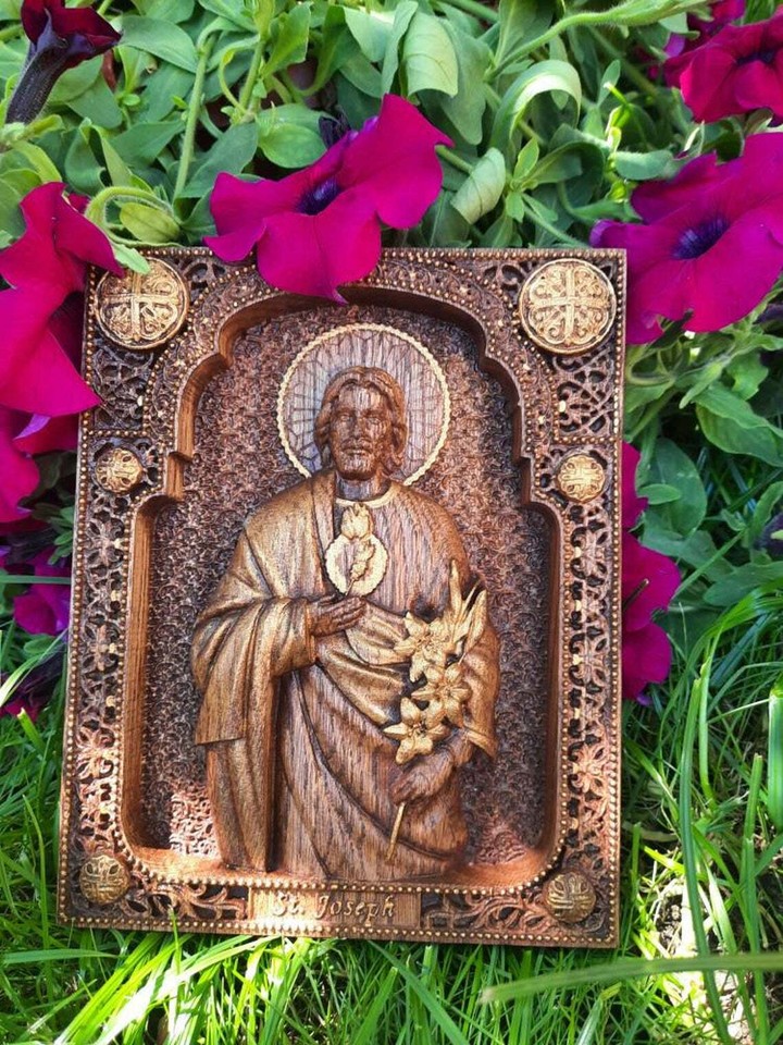 Saint Joseph WOOD CARVED CHRISTIAN ICON RELIGIOUS WALL HANGING ART WORK ...