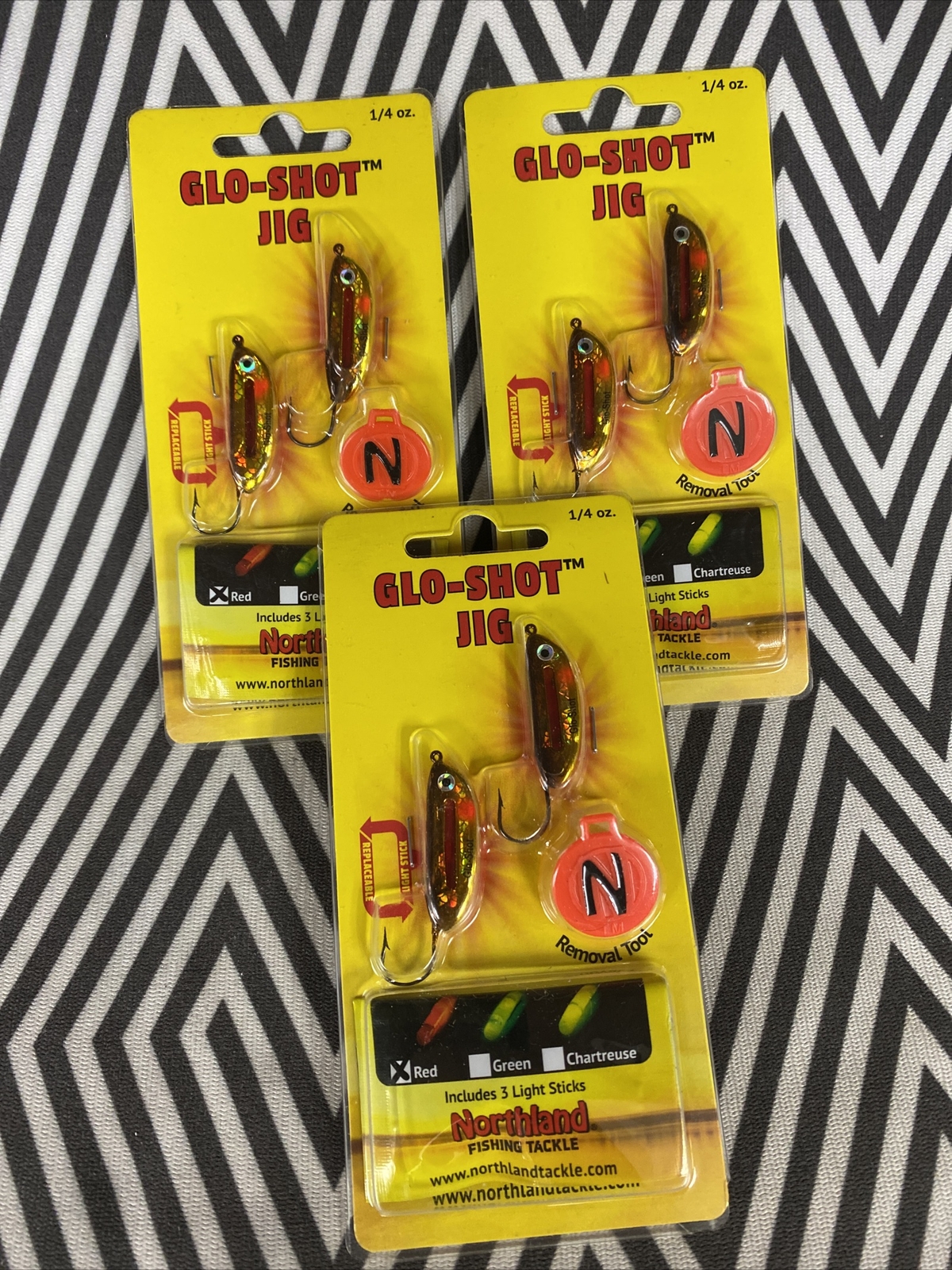 (3) Northland Tackle 1/4 Glo-Shot Jigs Metallic Gold Ice Fishing ...