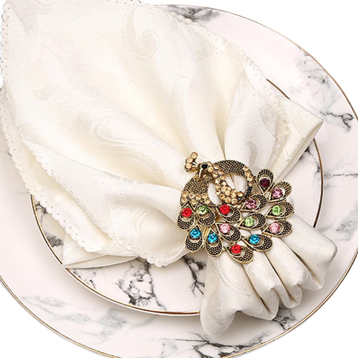 Peacock Napkin Rings Set of 6 - Vintage Metal Bling Napkin Holders for ...