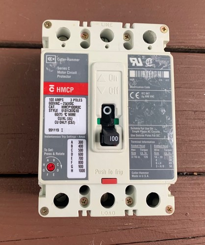EATON HMCP100R3C 100A 600VAC 250VDC 3 POLE CIRCUIT BREAKER | eBay