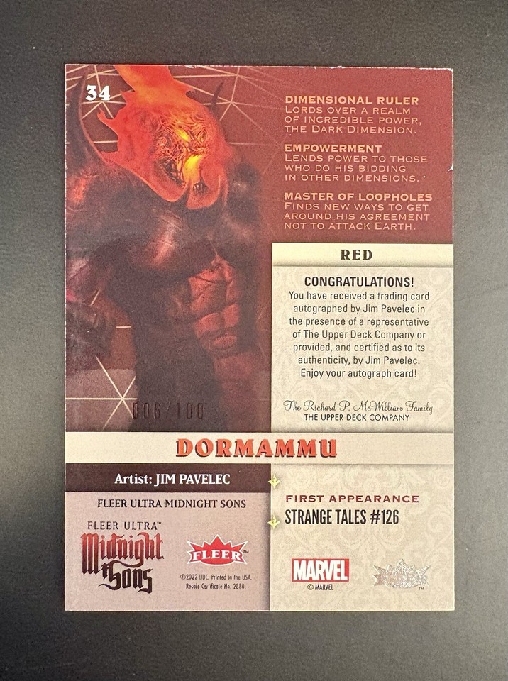 2023 Fleer Ultra Midnight Sons 006/100 Dormammu by Jim Pavelec #34 Red ...