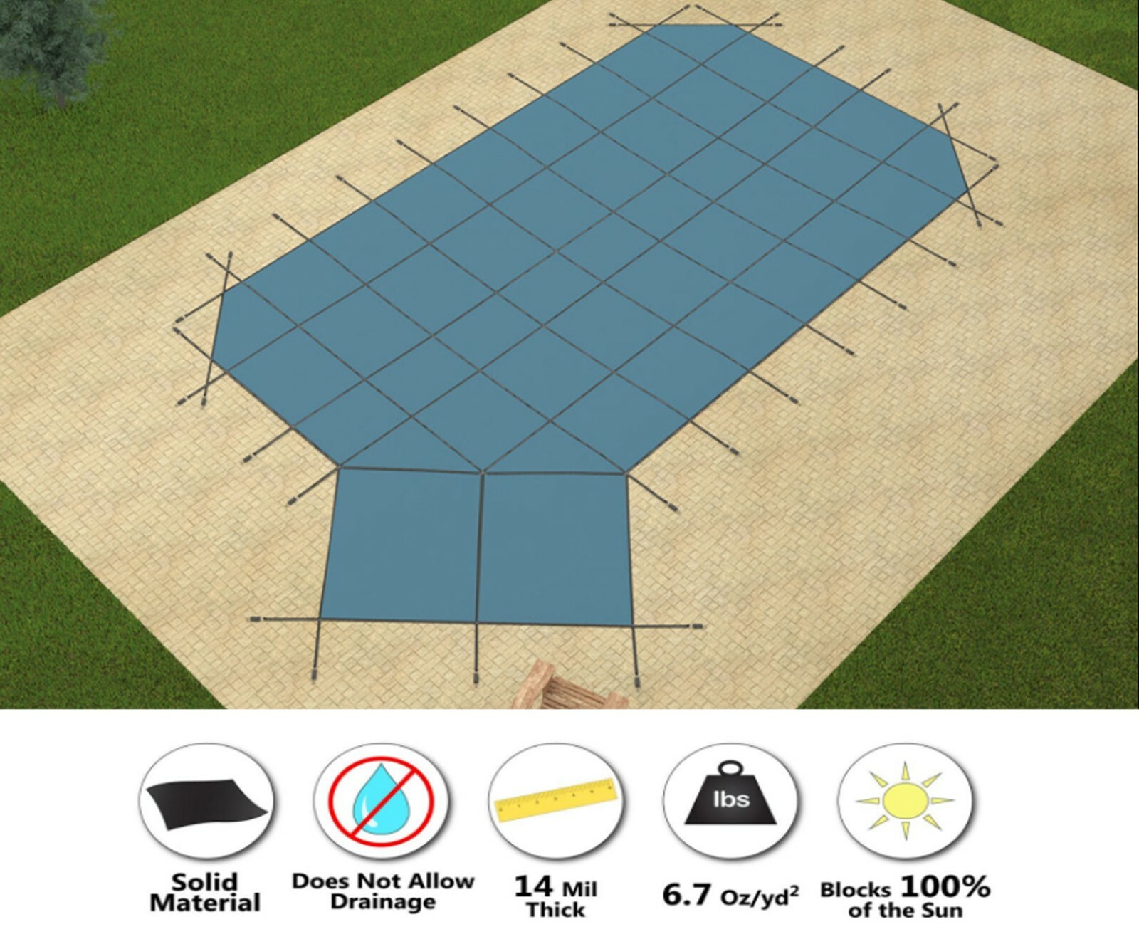 GLI Grecian HyperLite Solid Swimming Pool Safety Cover w/ Left Step w ...