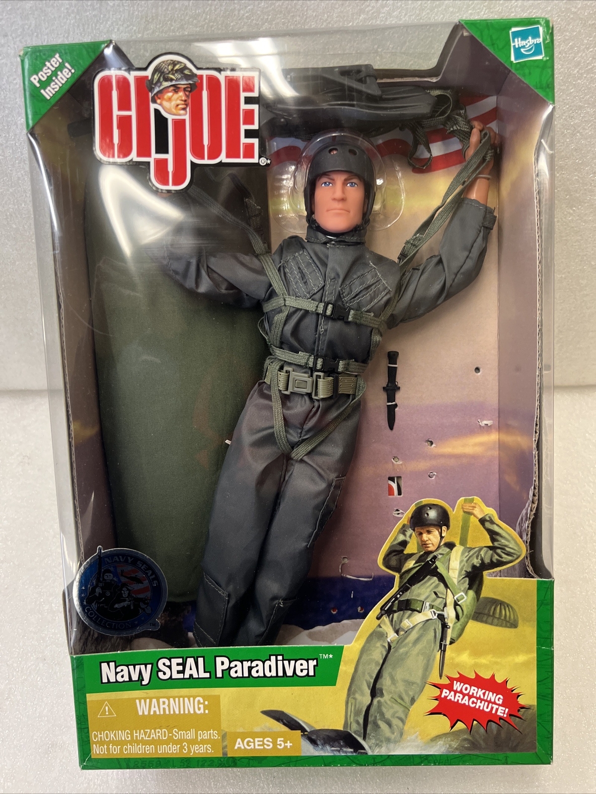 GI JOE NAVY SEAL PARADIVER W / working parachute, ACTION FIGURE 2003 ...