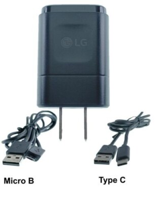 Original LG Wall Charger MCS-01WR Black 5V-1.2A 2 USB Cables(Type-C and ...