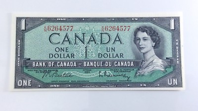 1954 Canada Shifted Signatures One 1 Dollar KN Series Uncirculated ...